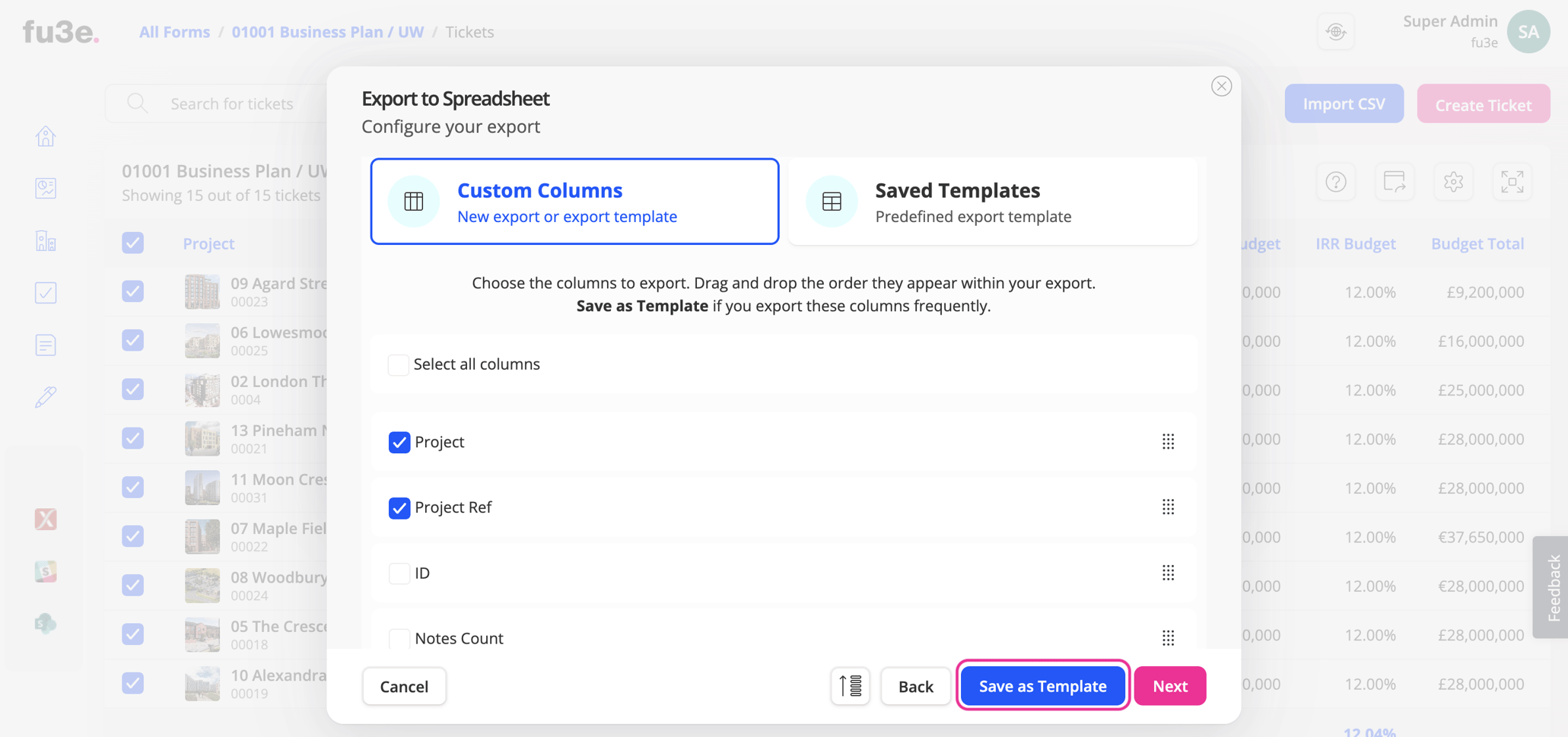 Create and Save templates for future exports?